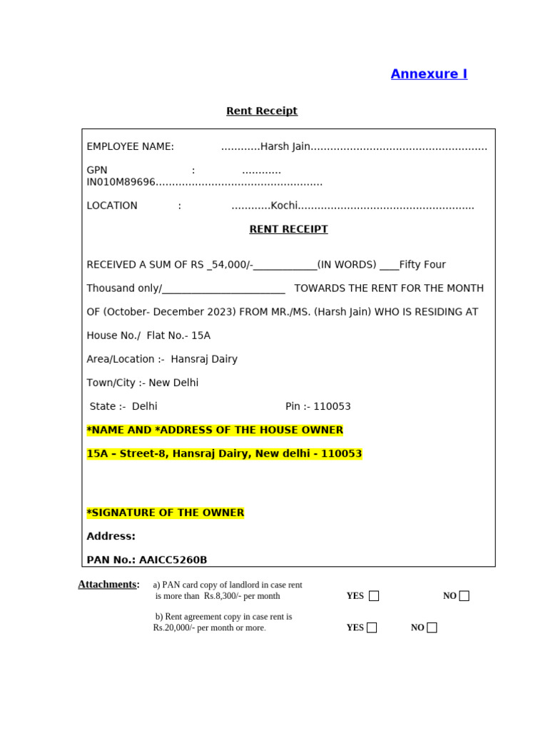 Rent - Receipt October - December | PDF