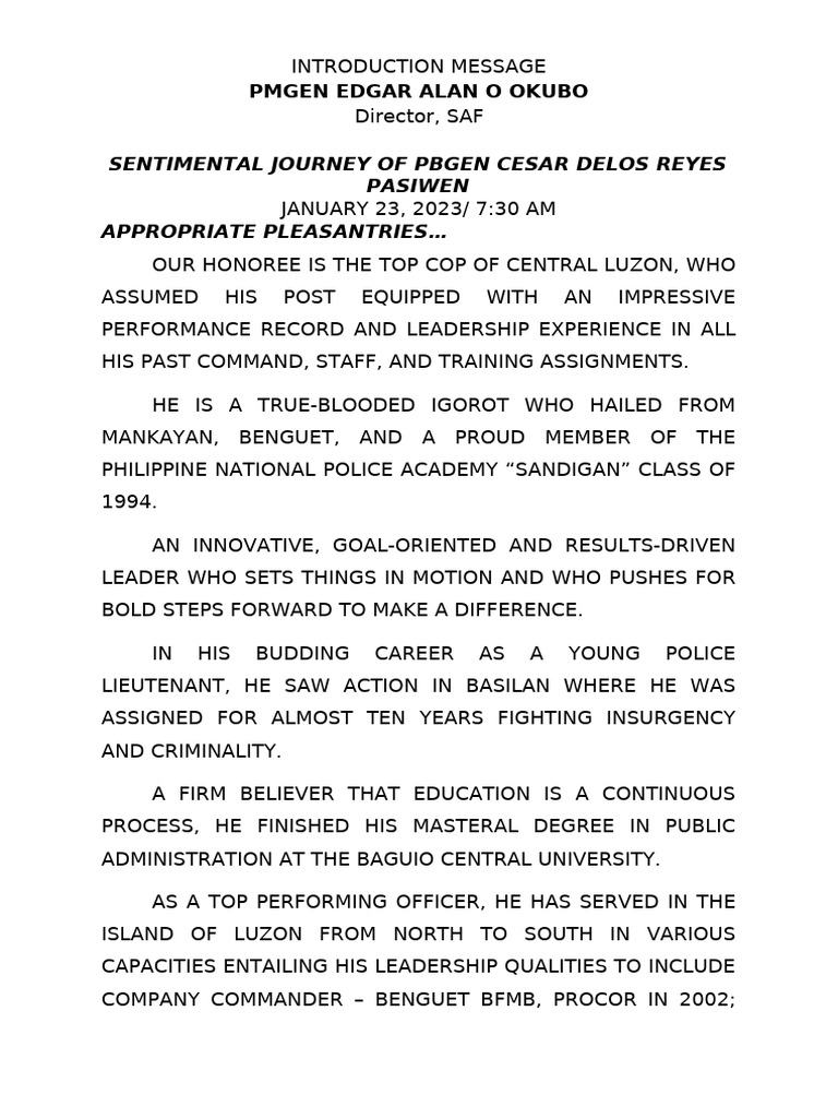 Introduction of PBGEN Cesar Pasiwen | PDF
