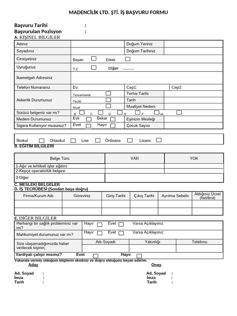 Is Basvuru Formu | PDF
