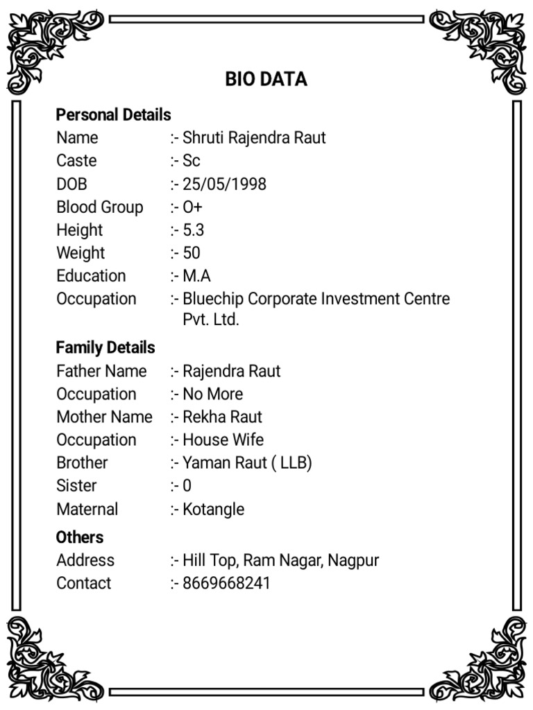 Shruti Raut Bio Data Summary | PDF
