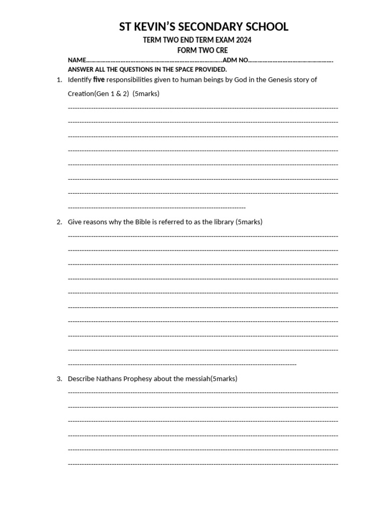 CRE FORM TWO | PDF | Jesus | Gospel Of Luke