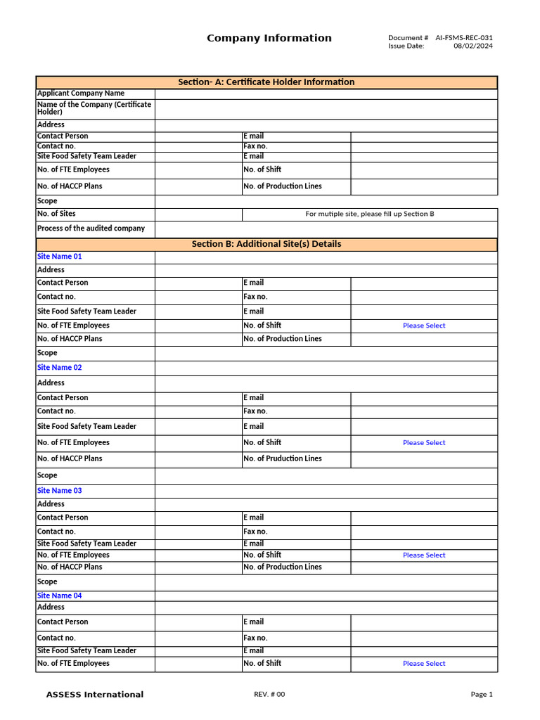 AI-FSMS-REC-031-ISO22000-Stage 1 Audit Report | PDF | Audit