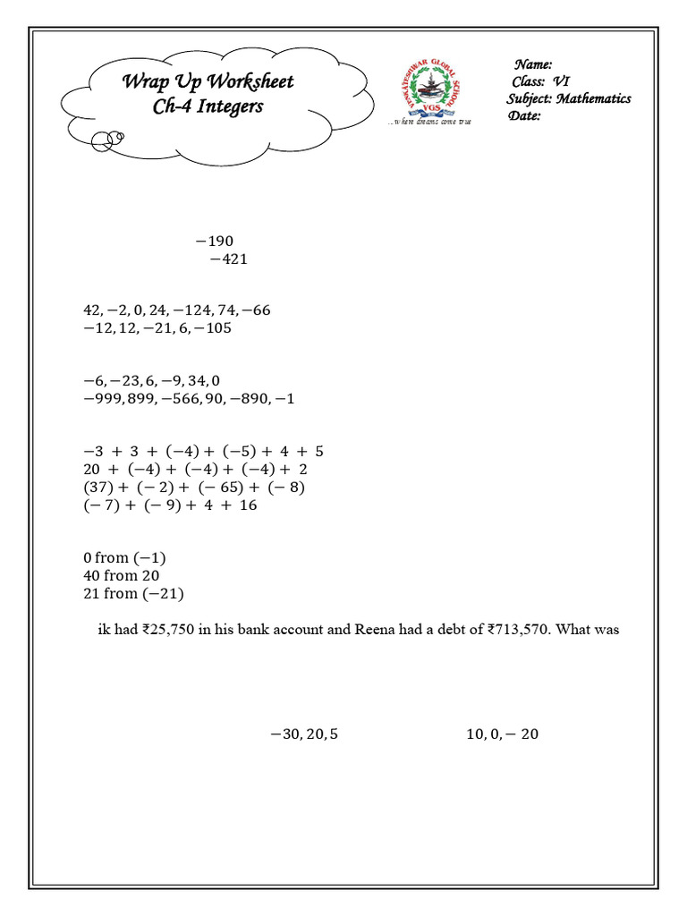 Wrap Up Integers | PDF