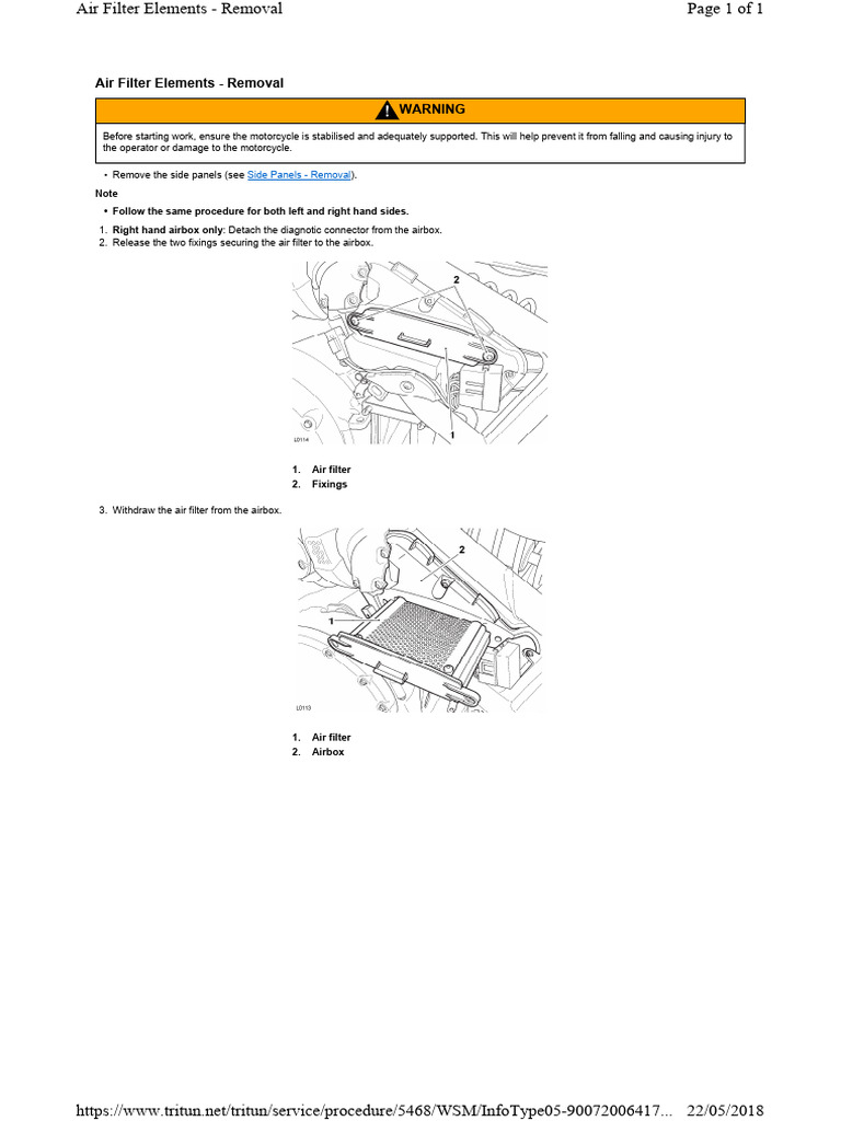 Motorcycle Air Filter Removal Guide | PDF
