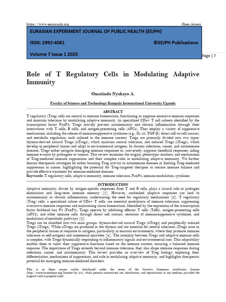 Role of T Regulatory Cells in Modulating Adaptive Immunity (www.kiu.ac.ug) | PDF | Immune System ...