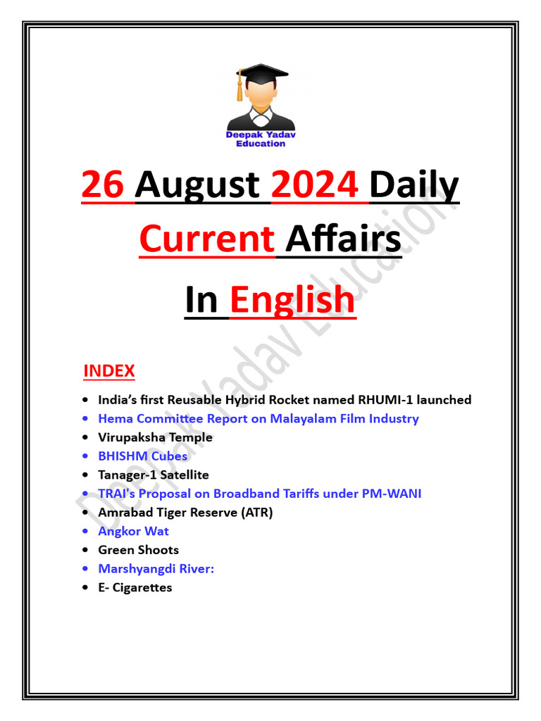 26 August 2024 Daily Current Affairs | PDF | Electronic Cigarette | Angkor