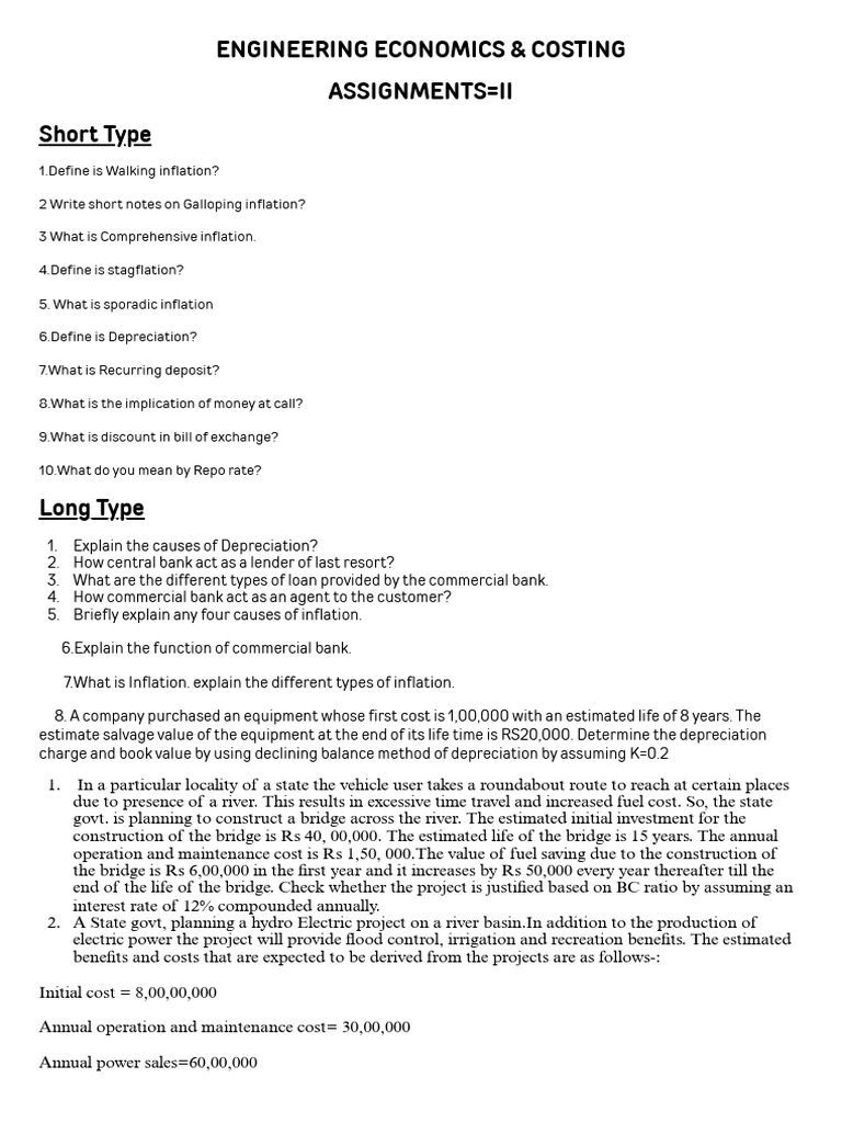 Engineering Economics & Costing Assignments | PDF | Inflation | Depreciation