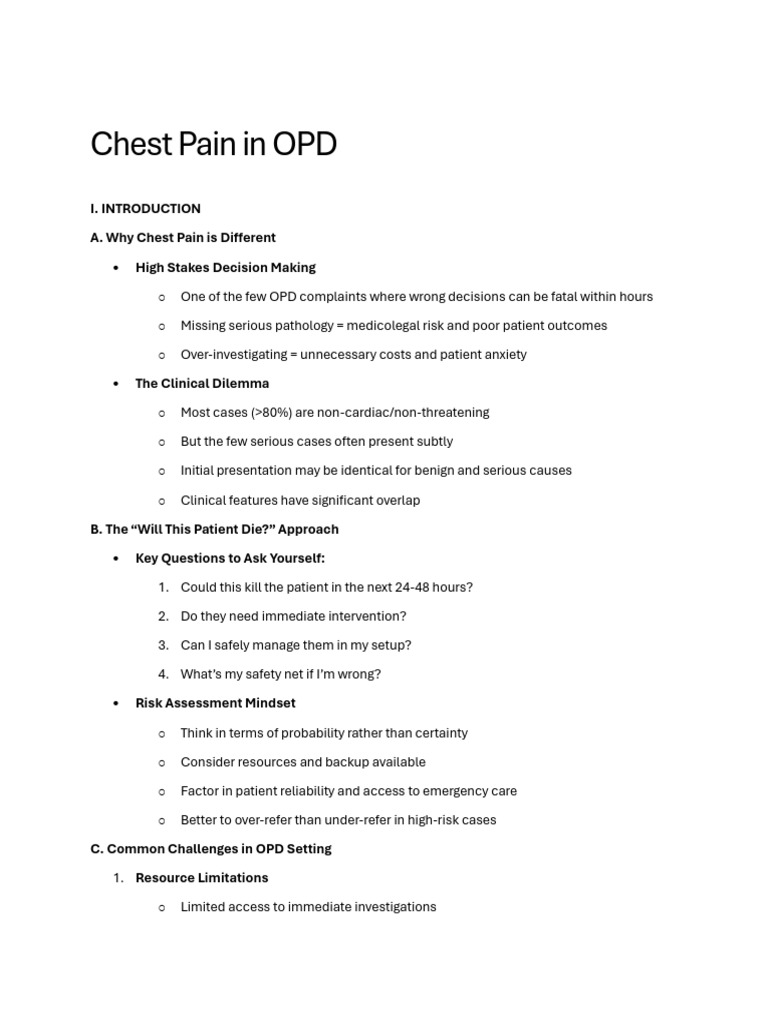 Chest Pain in OPD - NOTES | PDF | Heart | Myocardial Infarction