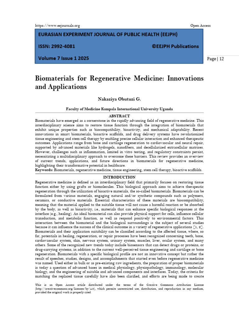 Biomaterials for Regenerative Medicine: Innovations and Applications (www.kiu.ac.ug) | PDF ...