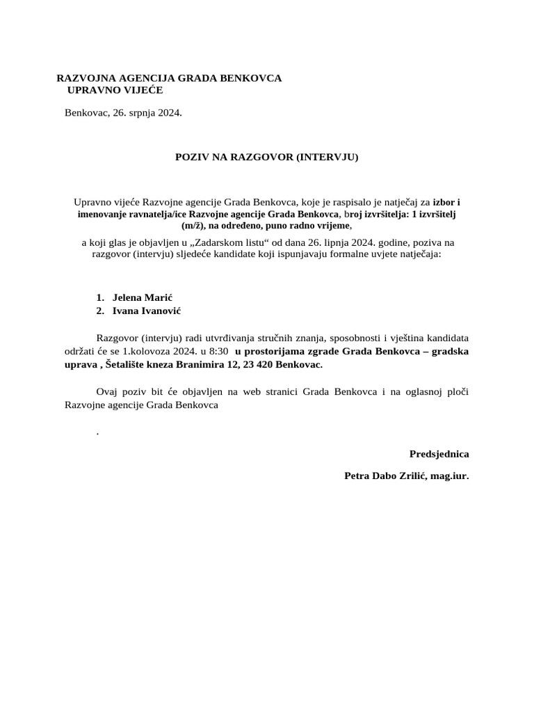 Poziv Na Intervju Bera | PDF