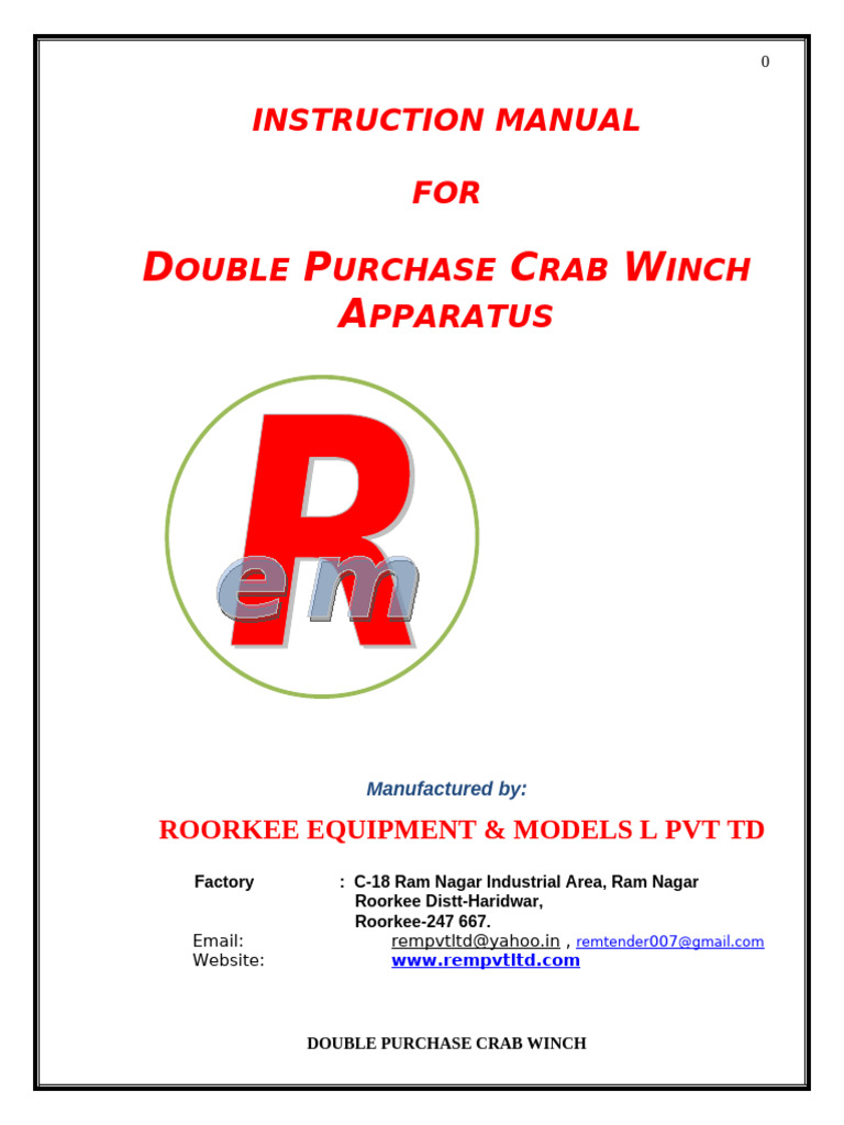 Double Purchase Crab Winch Manual | PDF | Gear | Machines