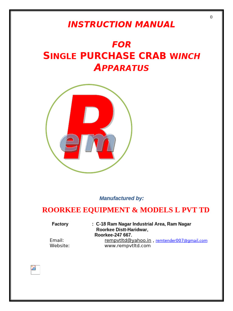 Single Purchase Crab Winch Manual | PDF | Gear | Machines