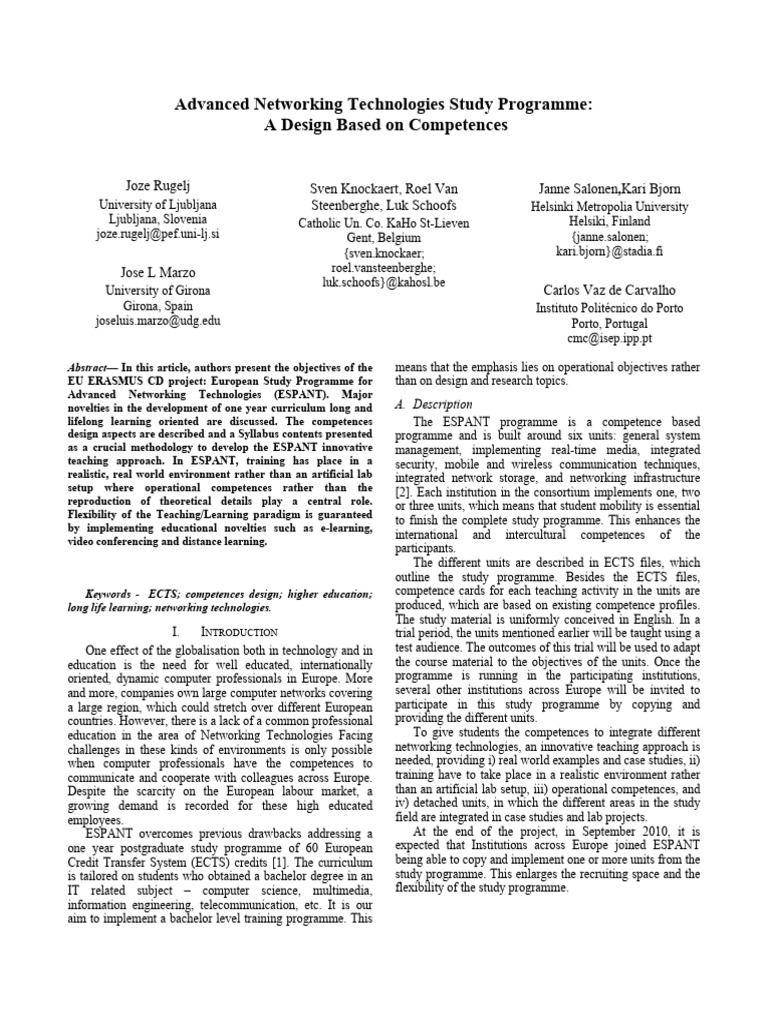 Advanced Networking Technologies Study P | PDF | Expert | Curriculum