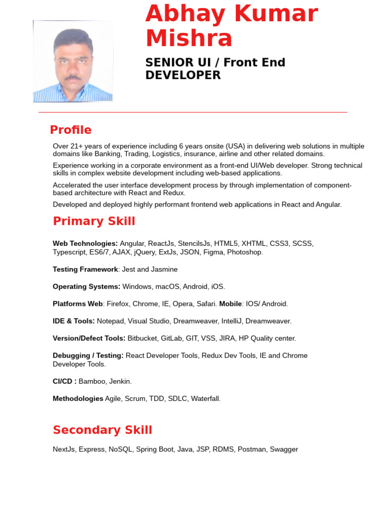 Abhay Kumar Mishra - Profile | PDF | Software Development Process | Html5