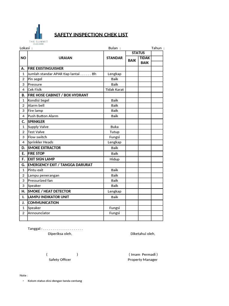 Daftar Periksa Inspeksi Keamanan Kebakaran | PDF