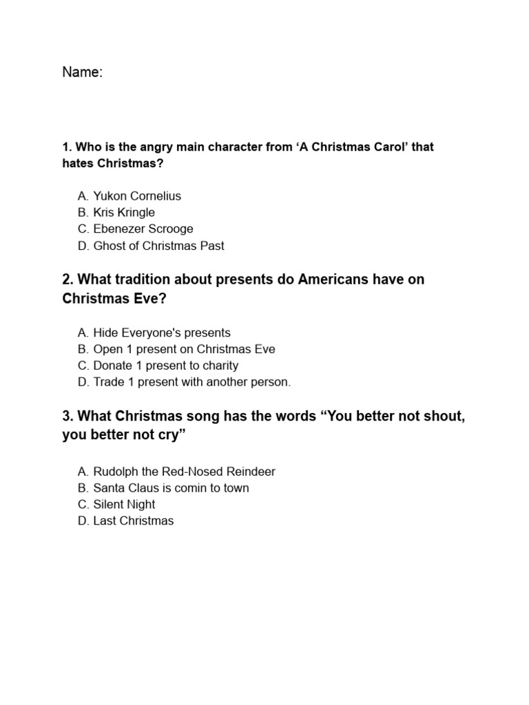 Christmas Presentation Quiz | PDF