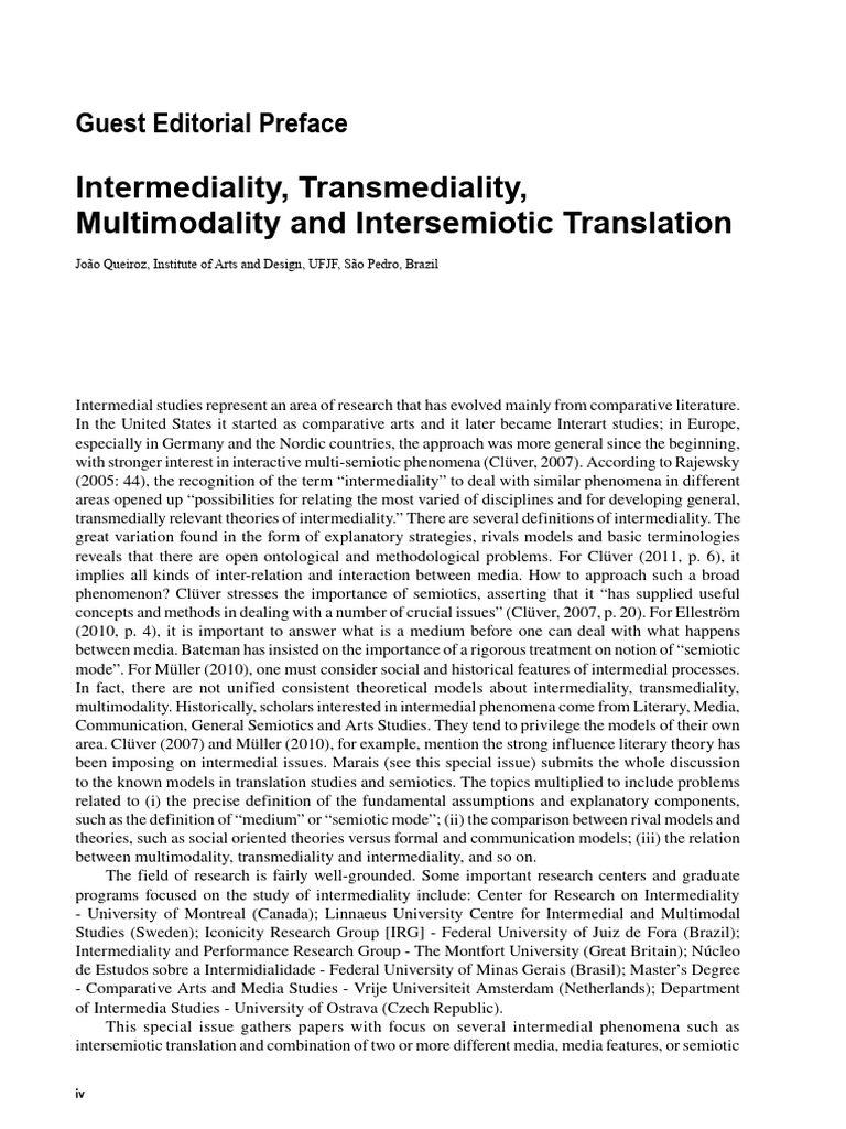 Intermediality Transmediality Multimodality and | PDF | Semiotics | Theory