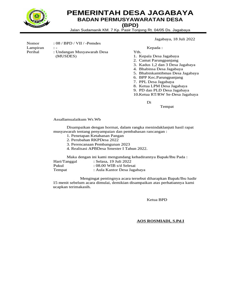 Undangan MUSDES 2022 | PDF