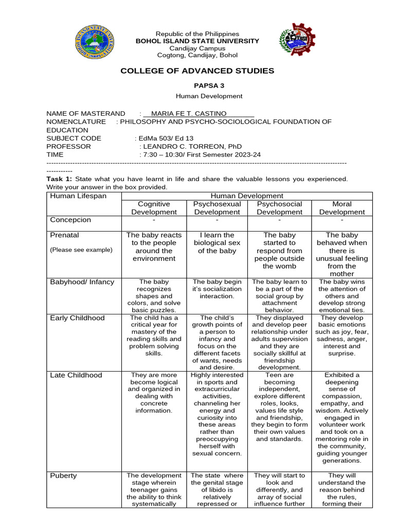 Castino's Output On PAPSA 3 | PDF | Adolescence | Thought