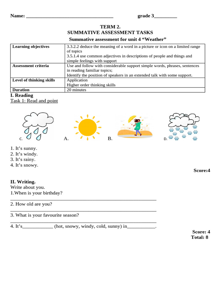 Grade 3 Weather Assessment Task | PDF