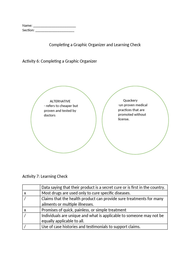 Completing A Graphic Organizer and Learning Check | PDF