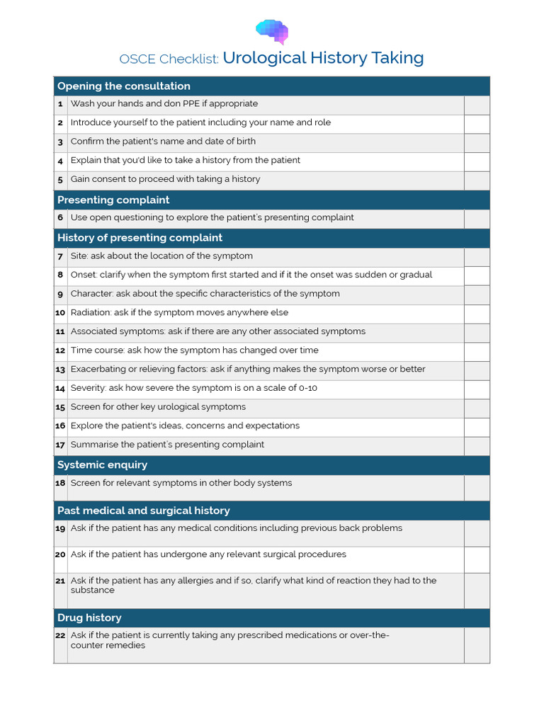 OSCE-Checklist-Urological-History-Taking_231113_213531 | PDF OSCE-Checklist-Urological-History-Taking_231113_213531 | PDF