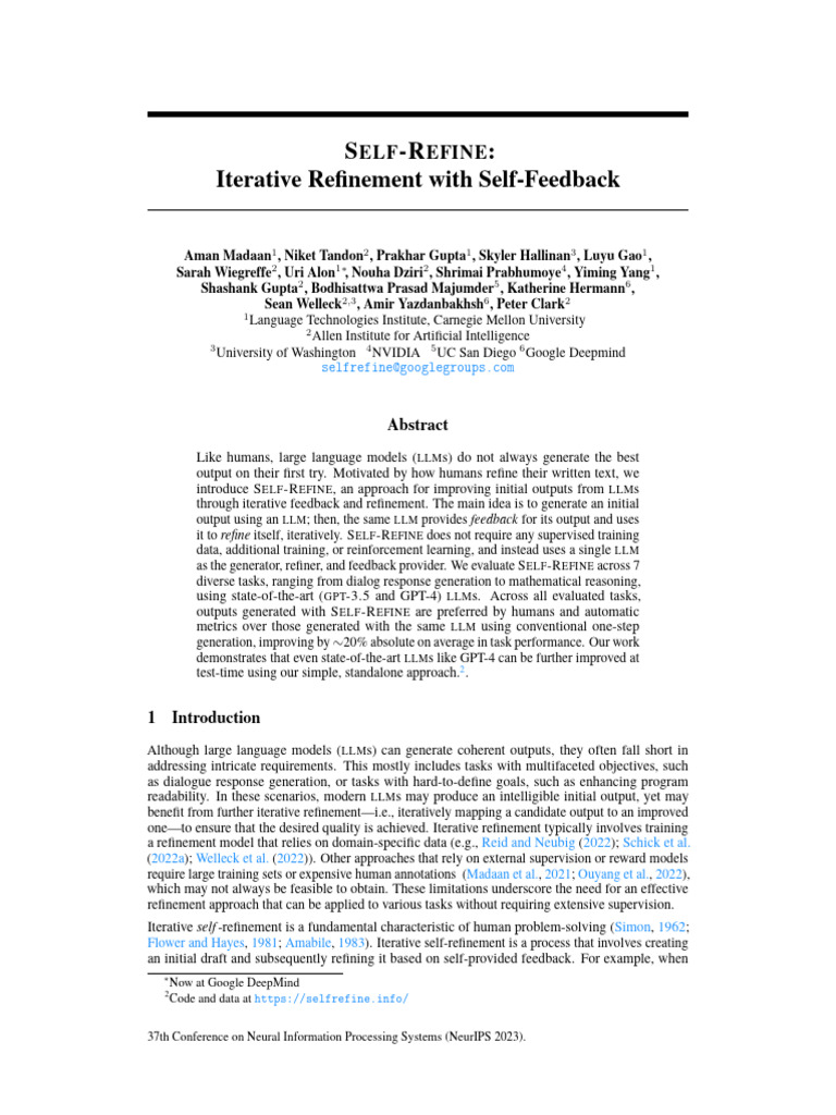 Self Refine Iterative Refinement With Self Feedback | PDF | Program Optimization | Feedback