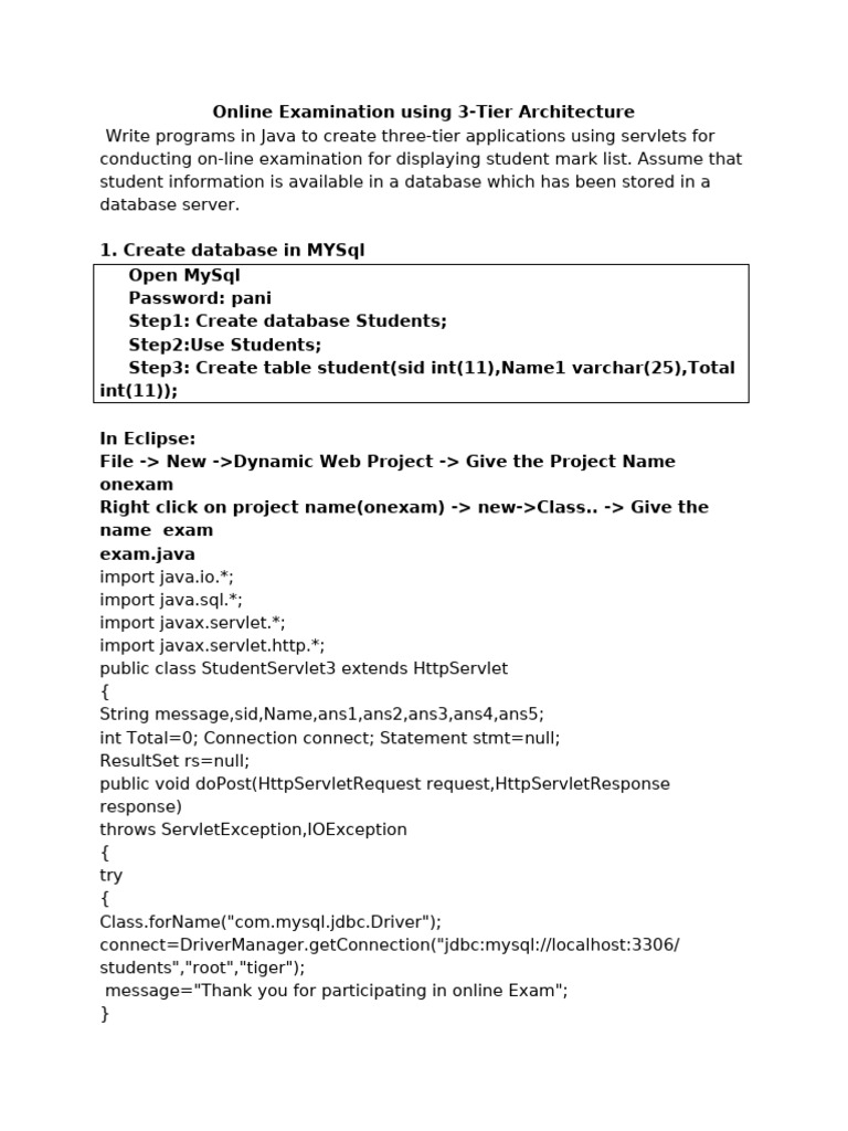Online Exam System with Java Servlets | PDF | Software | Data Management