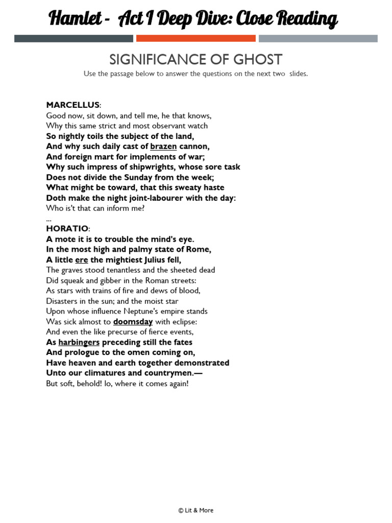 Hamlet Act I: Student Study Guide | PDF