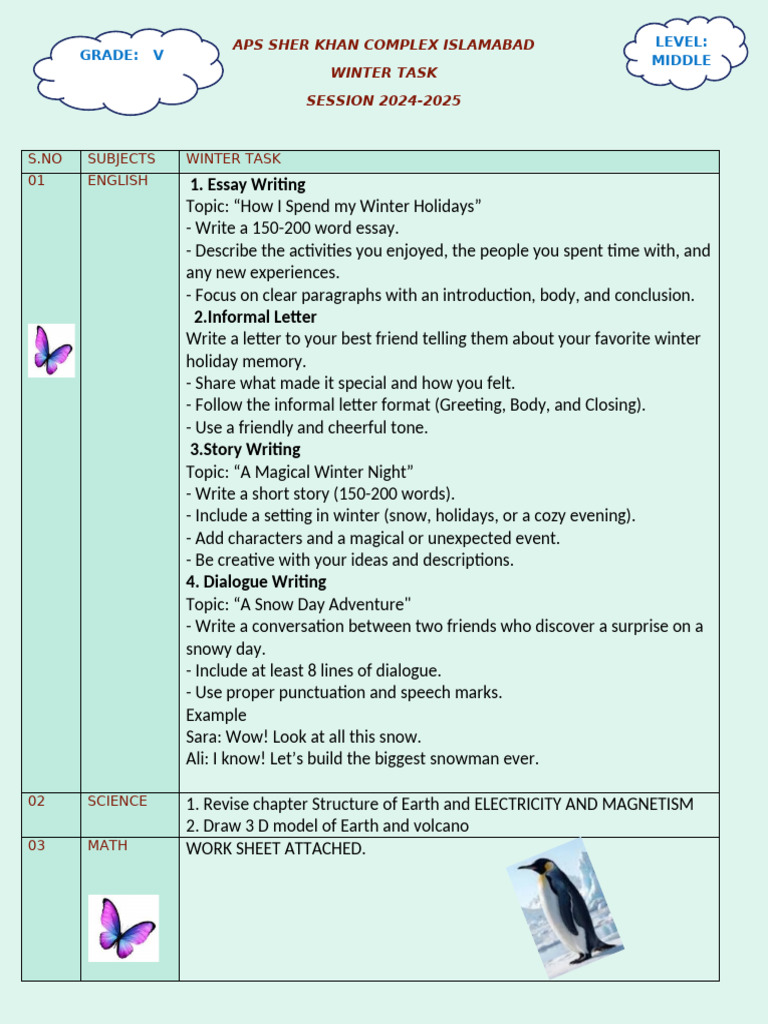 APS Winter Task Grade V | PDF