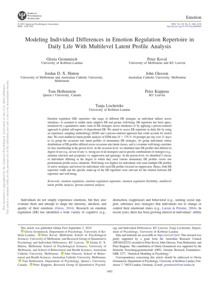Modeling Individual Differences in Emotion Regulation | PDF | Emotions | Emotional Self Regulation