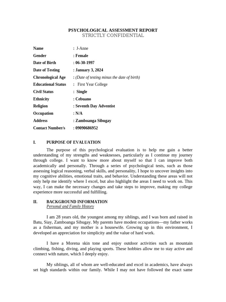 Psychological-Report - Flores Judy Ann | PDF | Reading Comprehension ...