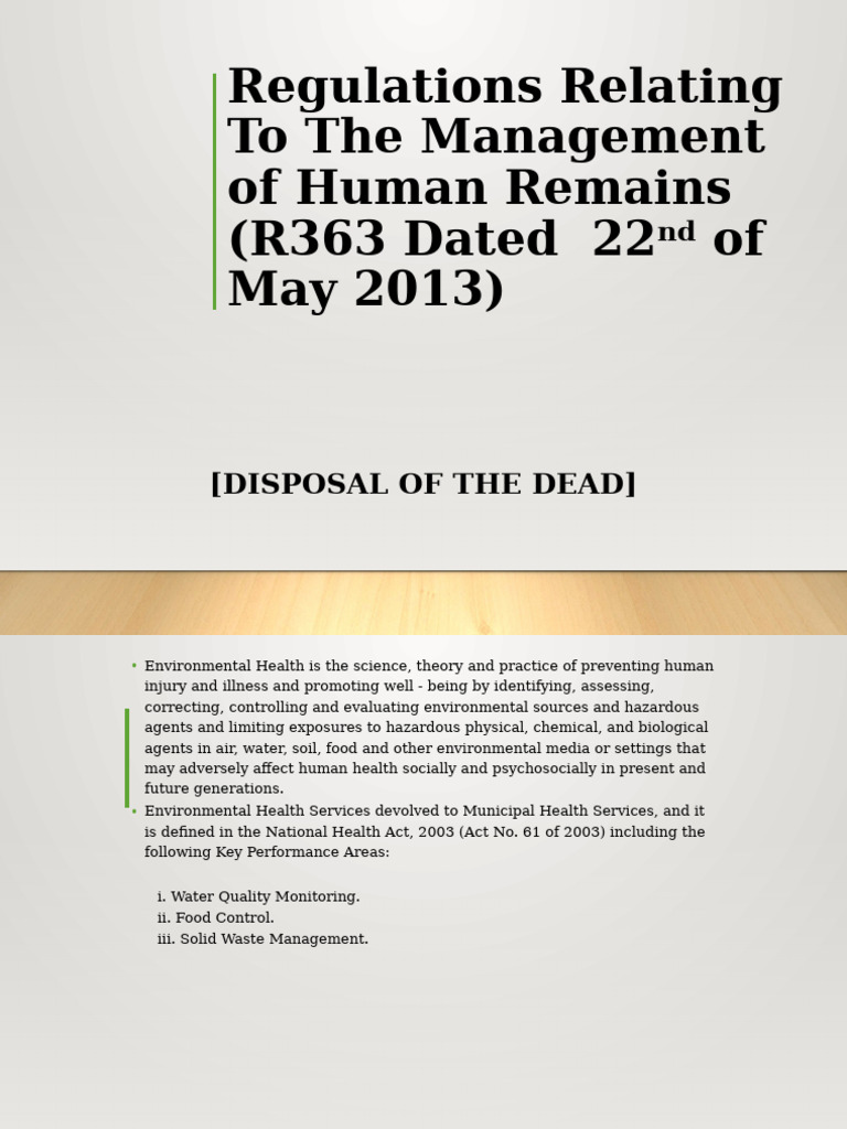 Human Remains Management Regulations | PDF | Environmental Health | Burial