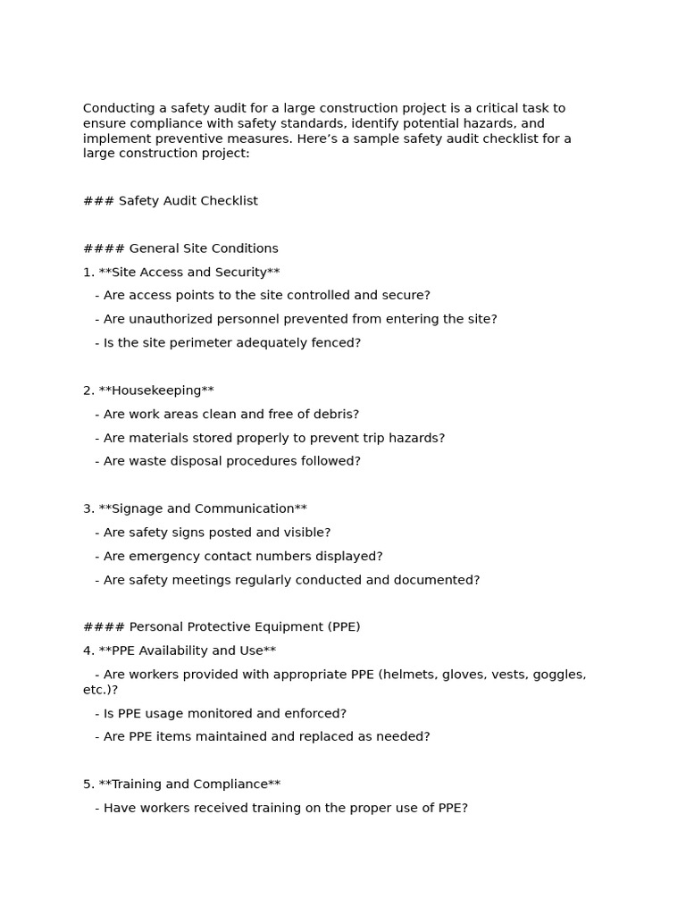 Construction Safety Audit Checklist Guide | PDF | Personal Protective ...