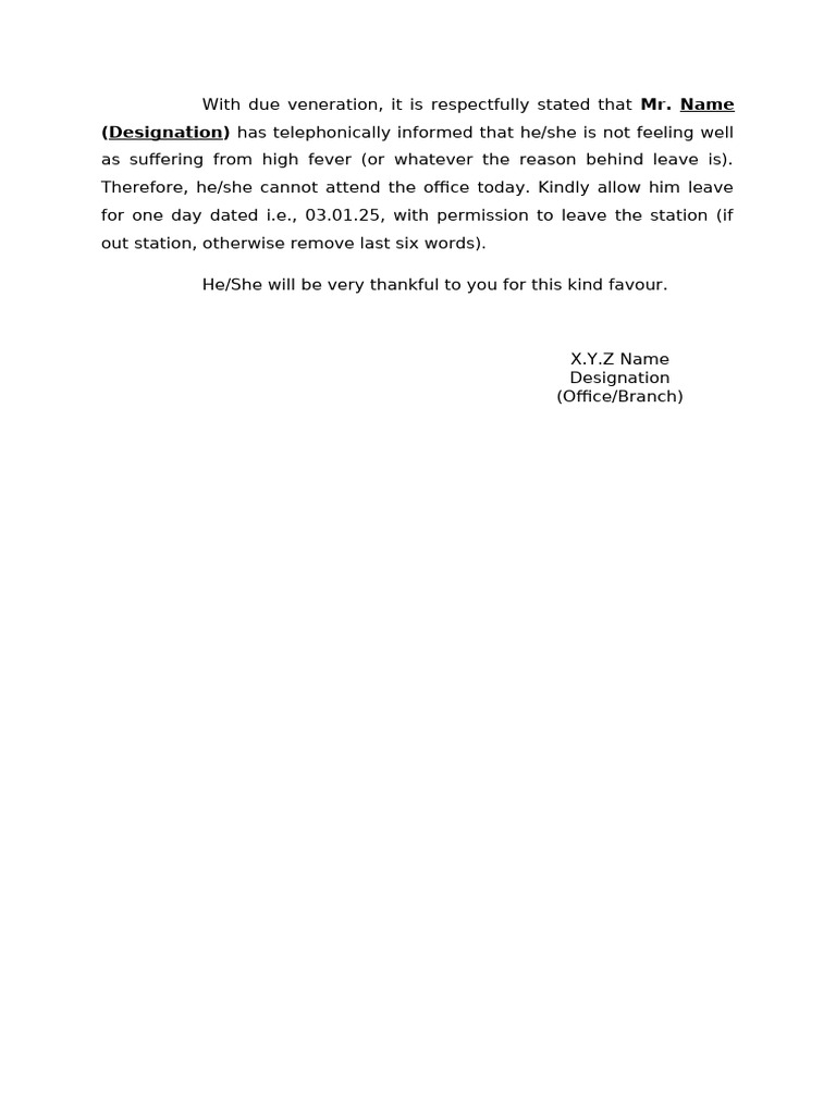 Telephonically Leave Sample Example | PDF