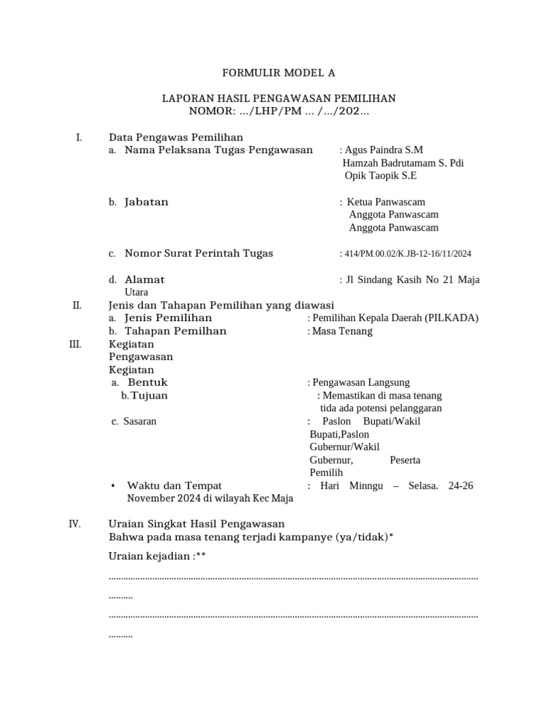 FORMULIR MODEL A | PDF