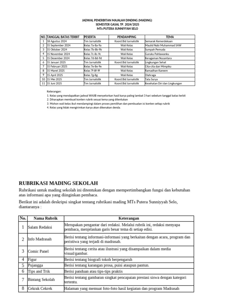 Jadwal Mading | PDF