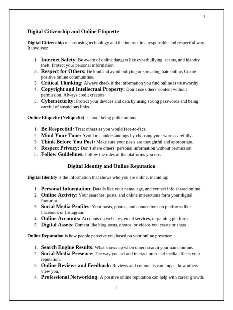 Digital Citizenship and Online Etiquette | PDF | Cyberbullying | Social ...