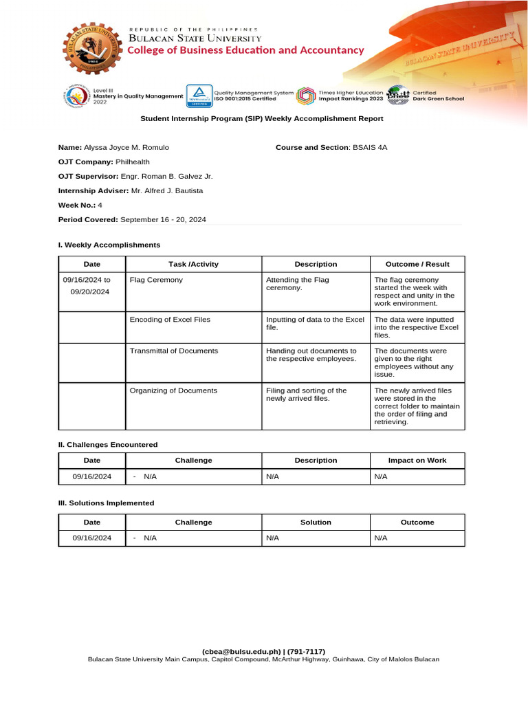 Ali Weekly Accomplishment Report Week4 | PDF | Computing