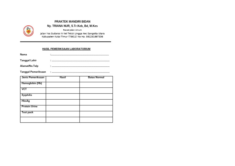 Form Hasil Lab Bumil | PDF