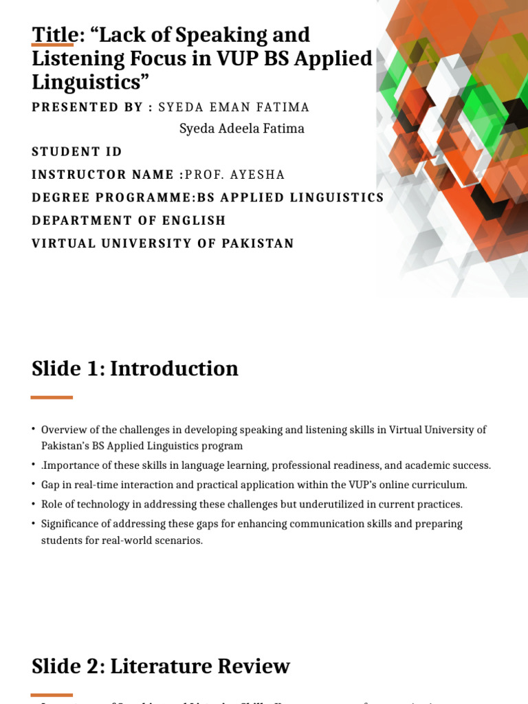 VU EnglisH Presentation - Updated | PDF | Educational Technology | Cognition