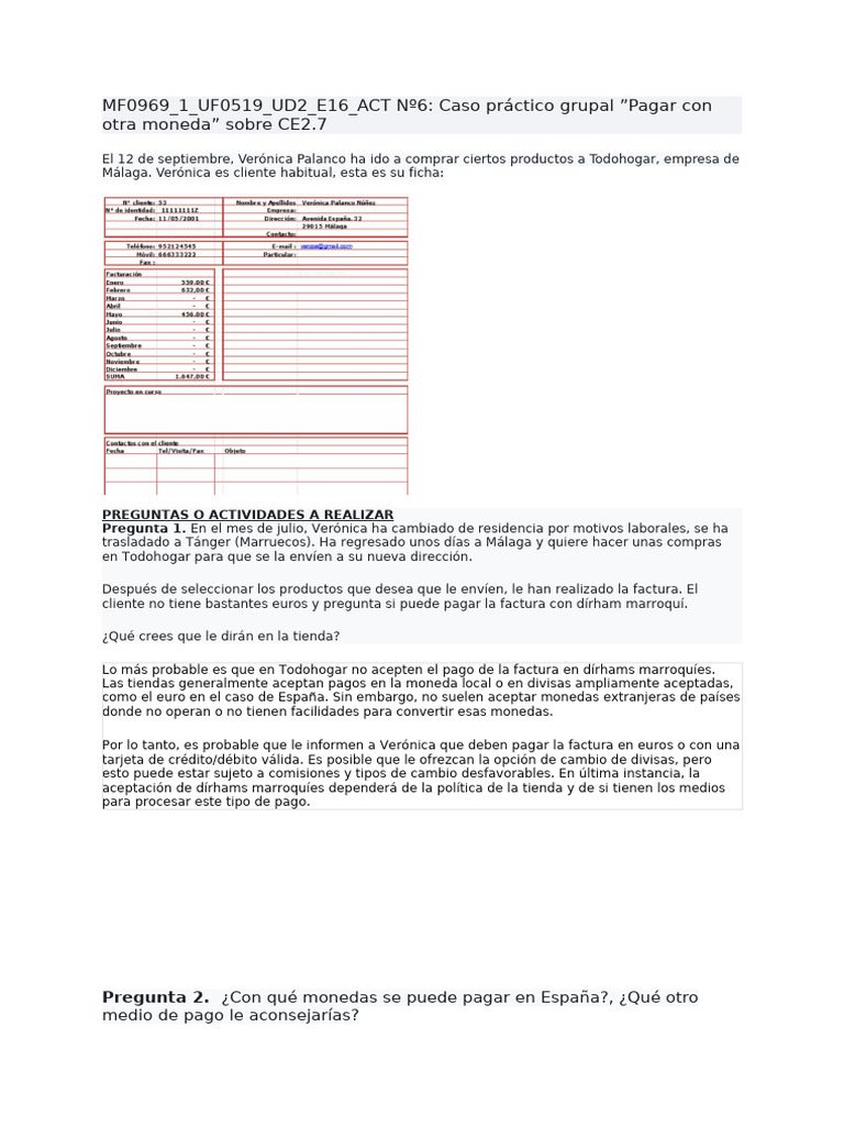 MF0969 1 UF0519 UD2 E16 ACT Nº6 Caso Práctico Grupal Pagar Con Otra Moneda | PDF