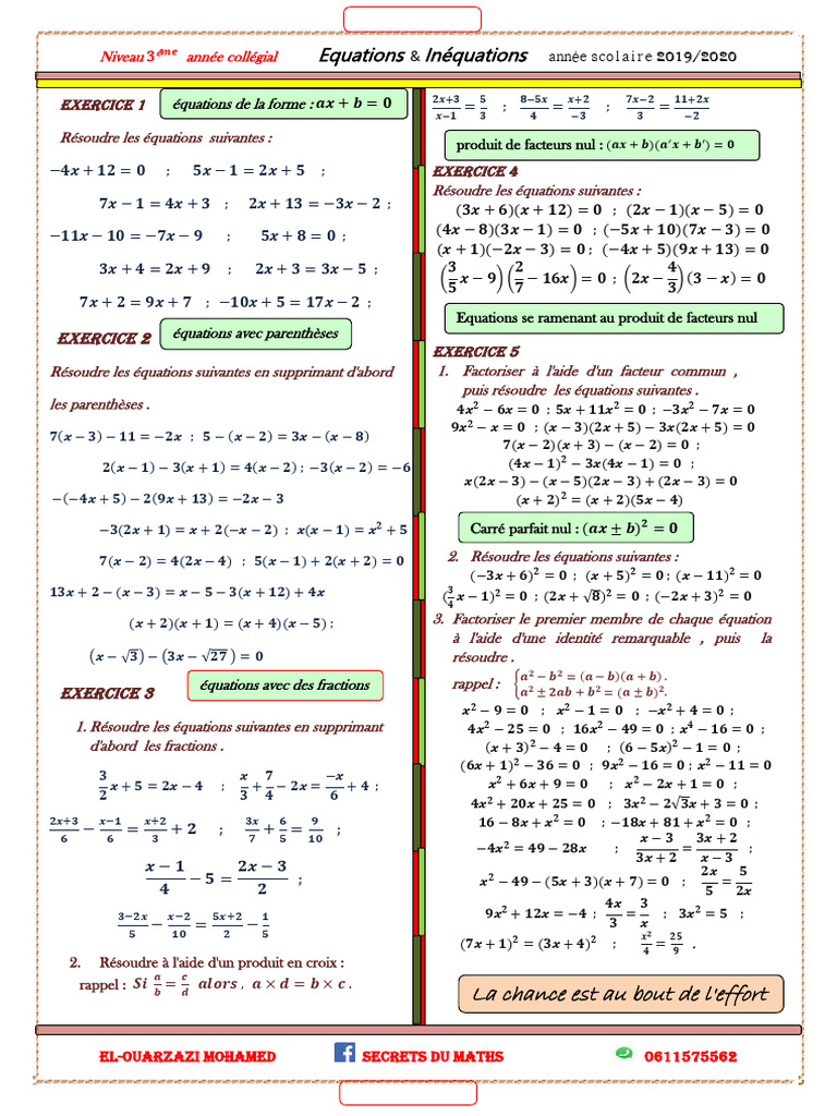 Équations et Inéquations 3AC | PDF | Mathématiques | Algèbre