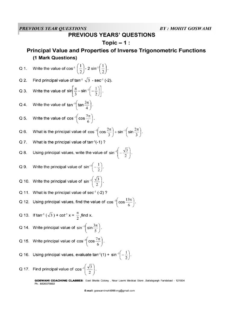 02_Inverse Trigonometric Functions | PDF