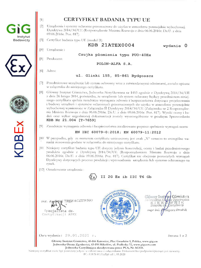 Cert ATEX PUO-40Ex | PDF