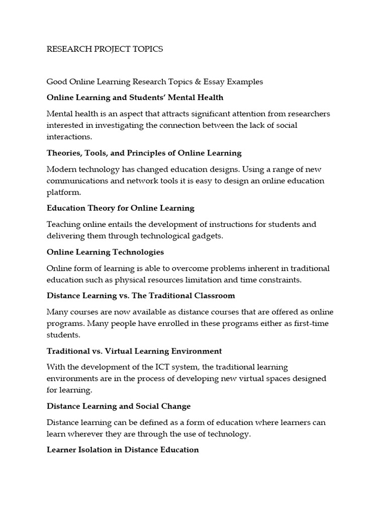 Research Project Topics.528 | PDF | Educational Technology | Learning