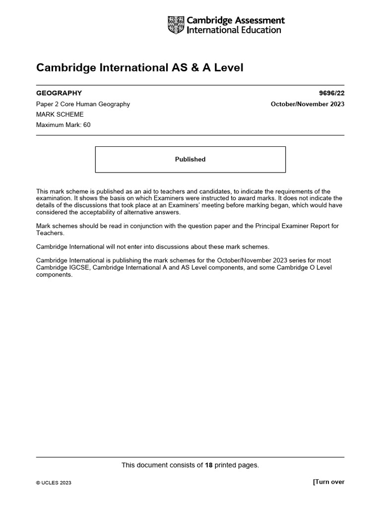 Geography Exam Mark Scheme | PDF | Human Migration | Food Security