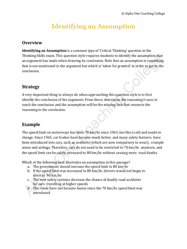 Identifying Assumptions | PDF | Speed Limit | Argument