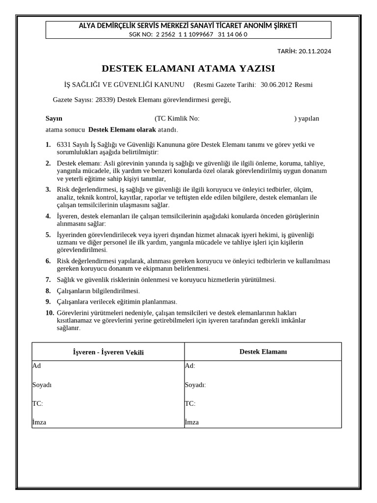 Alya Demi̇r Destek Elemani Atama 2024 | PDF