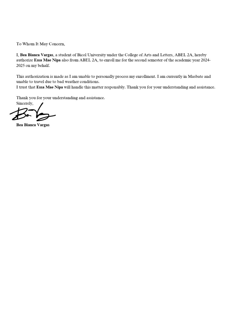 Authorization Letter- Vargas, Bea Bianca | PDF